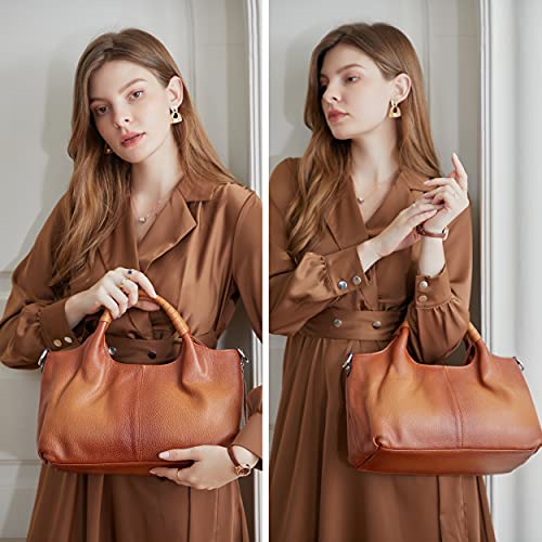 Iswee Genuine Leather Purses and Handbags for Women Shoulder Bag Top Handle Satchel Ladies Hobo Crossbody Bags (Sorrel)
