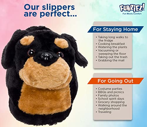 Funziez! Rottweiler Dog Slippers - Animal Slippers Novelty Costume (Black/Tan, Medium)