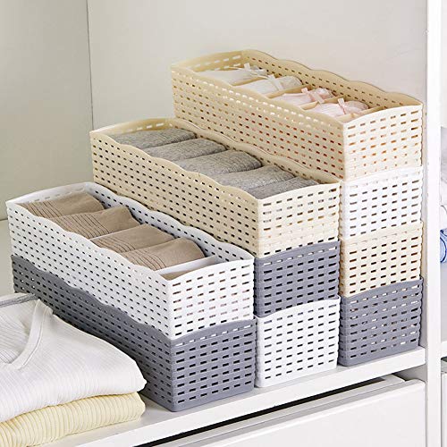 BYyushop Storage Basket Clothes Storage Plastic 5 Grids Socks Underwear Storage Basket Wardrobe Organizer Box Towel Container - White