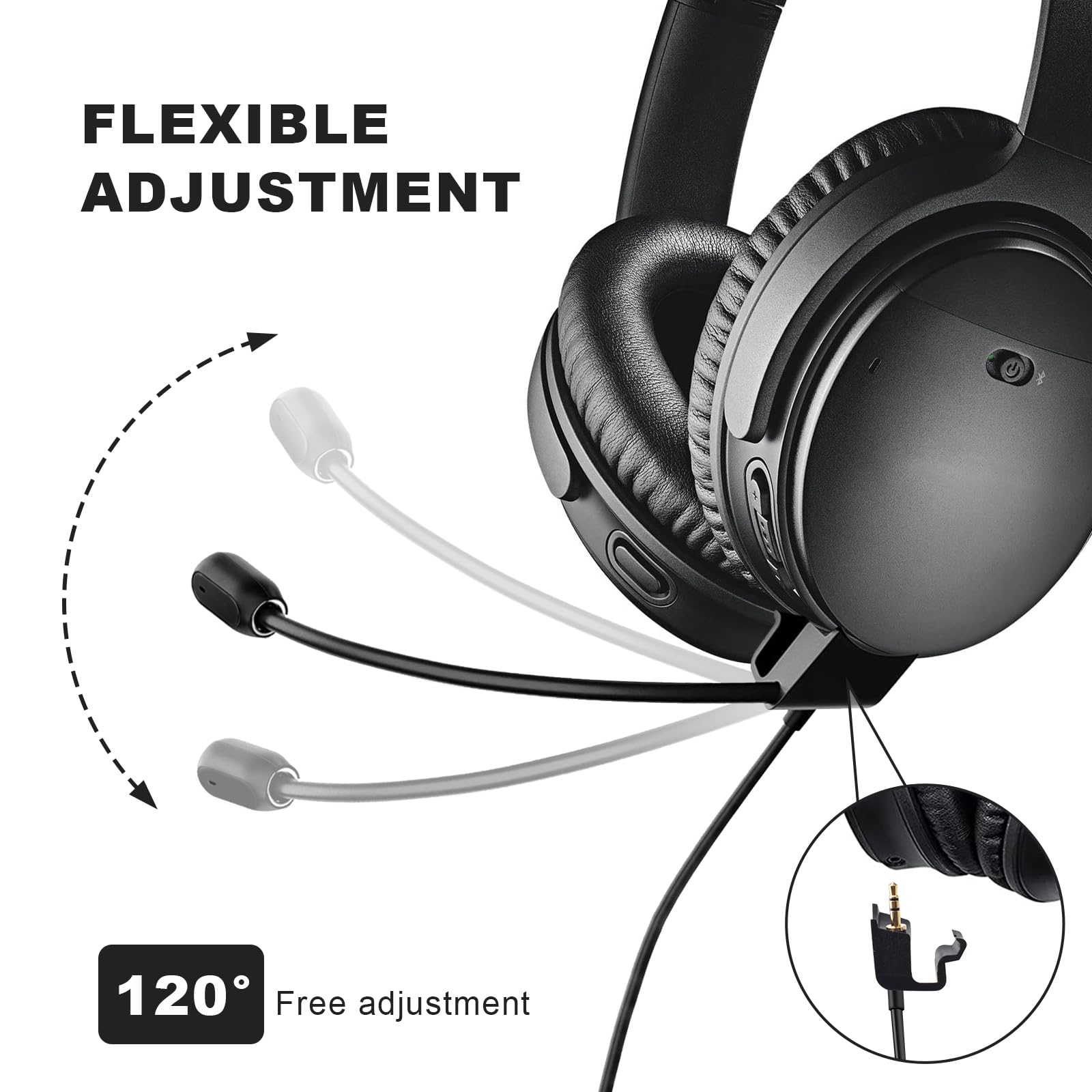 Gneinour QC45 Boom Mic Compatible with Bose QuietComfort 45 Noise Cancelling Headphone, Boom Microphone Cable with Mute Switch for PS4, PS5, PC, Xbox One Controller, 4ft