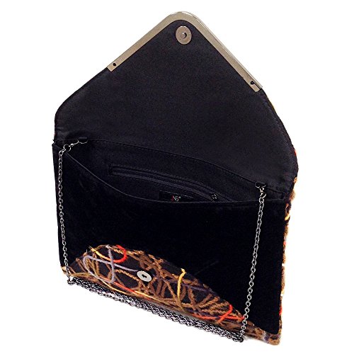 Multicolor Mixed Fabric Bohemian Style Envelope Clutch, Brown