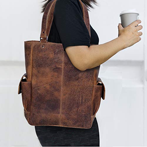 KomalC Genuine Soft Chicago Buff Leather Tote Bag Elegant Shopper Shoulder BagSALE (Grace)