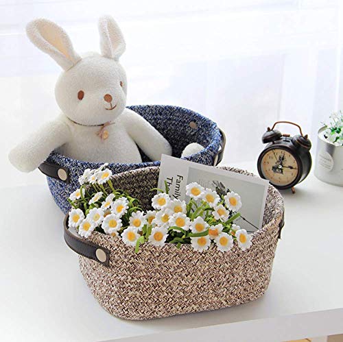 1 Pack Cotton Rope Basket,Small Woven Basket,10 3/8 inch X 7 3/4 inch X 4 3/4 inch, Baby Cotton Basket, Children's Home Decor (Blue)