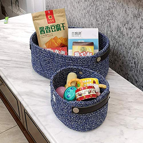 1 Pack Cotton Rope Basket,Small Woven Basket,10 3/8 inch X 7 3/4 inch X 4 3/4 inch, Baby Cotton Basket, Children's Home Decor (Blue)