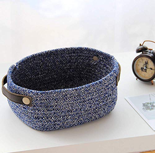1 Pack Cotton Rope Basket,Small Woven Basket,10 3/8 inch X 7 3/4 inch X 4 3/4 inch, Baby Cotton Basket, Children's Home Decor (Blue)