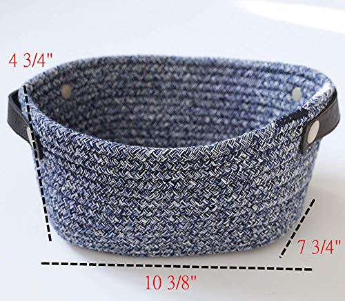 1 Pack Cotton Rope Basket,Small Woven Basket,10 3/8 inch X 7 3/4 inch X 4 3/4 inch, Baby Cotton Basket, Children's Home Decor (Blue)