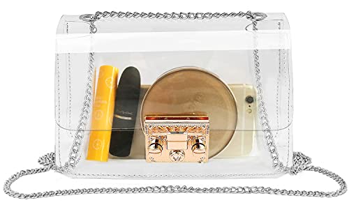 Clear Purse Crossbody Bag, Stadium Approved for Concerts Sports Events Cute for Sports Concert Prom Party Present(Silver)