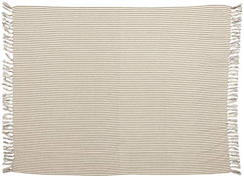 Piper Classics Katie's Vintage Stripe Throw Blanket, 70" L x 55" W, Oversized, Urban Rustic Farmhouse Bedding, Natural Cream w/Black Stripes Blanket