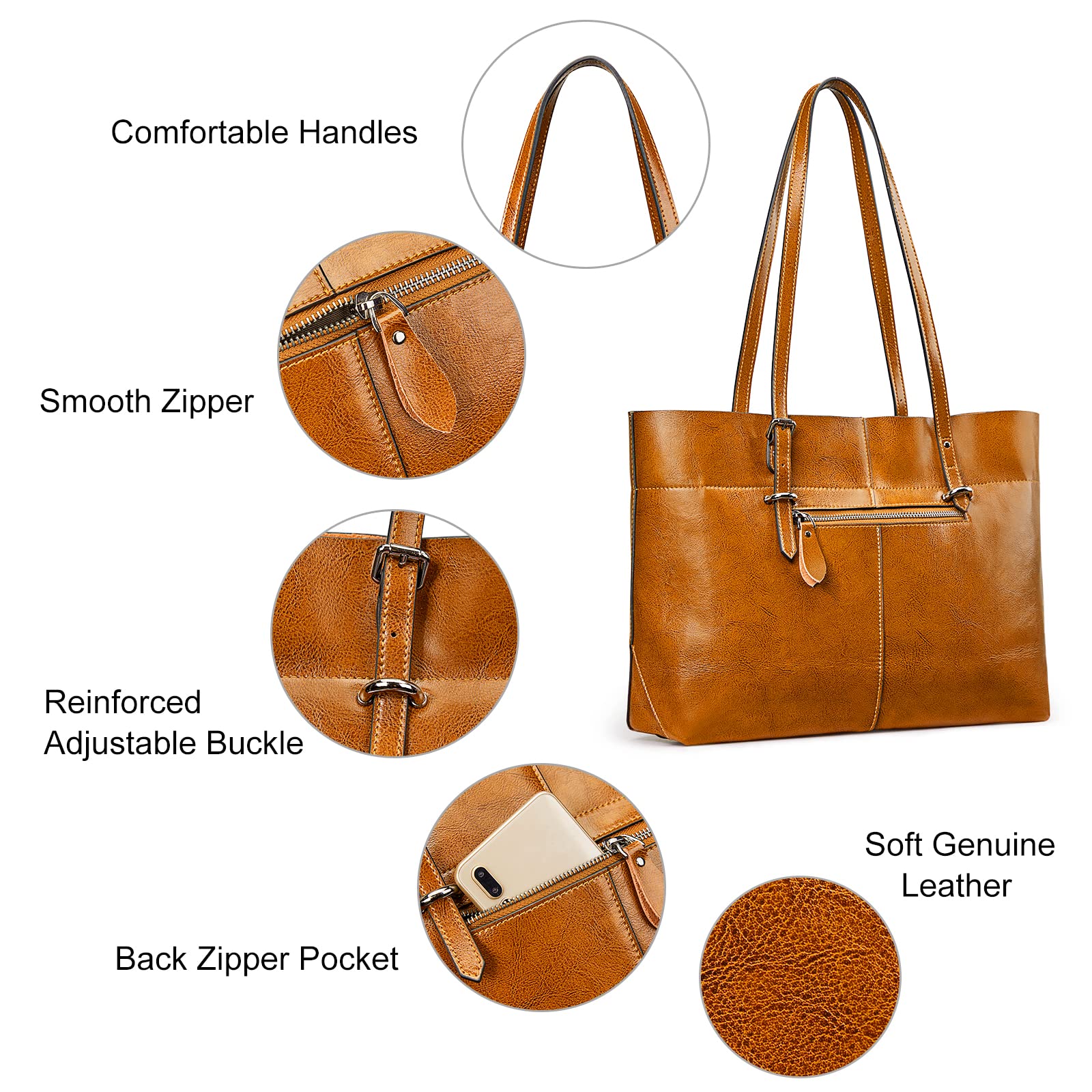 S-ZONE Women Vintage Genuine Leather Tote Shoulder Bag Handbag Upgraded Version Medium