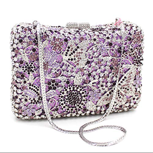 Ladies Wedding Clutch-Purse Chain Rhinestone Evening-Bag Luxury Handbag Purple