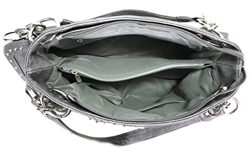 Zzfab Rhinestone Cross Embroidered Floral Western Handbag Grey