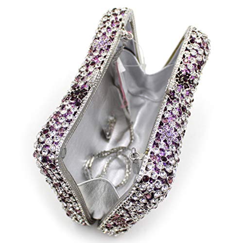 Ladies Wedding Clutch-Purse Chain Rhinestone Evening-Bag Luxury Handbag Purple