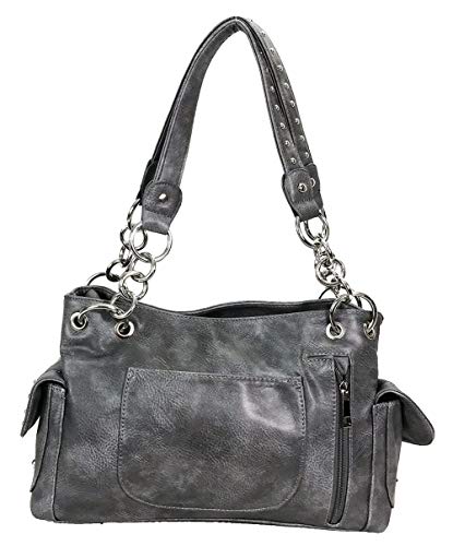 Zzfab Rhinestone Cross Embroidered Floral Western Handbag Grey