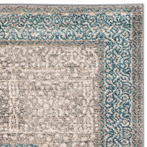 SAFAVIEH Sofia Collection 6'7" x 9'2" Light Grey/Blue SOF365A Vintage Oriental Distressed Non-Shedding Living Room Bedroom Dining Home Office Area Rug