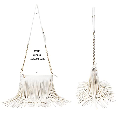 Solene Fringe Crossbody Shoulder Bag with Strap, Tassel Messenger bag, Country Style Western Fringe Purse for Women - E031(White)