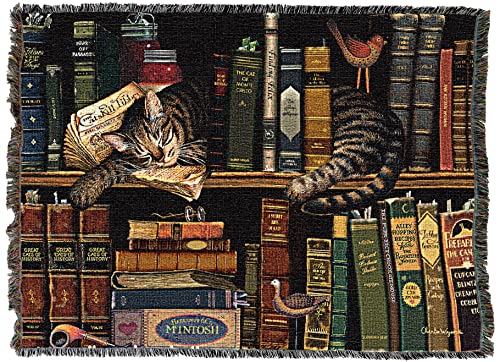 Pure Country Weavers Max in The Stacks Blanket by Charles Wysocki - Gift for Cat Lovers - Tapestry Throw Woven from Cotton - Made in The USA (72x54)