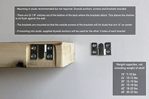 Urban Legacy Accent Floating Shelves | Reclaimed Wide Plank Barn Wood with Floating Brackets | Set of 2 (Natural, 36" x 7" x 2")