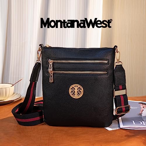 Montana West Crossbody Bag with Wide Guitar Strap Small Cross Body Bag Purses Shoulder Handbag for Women MWC-042ABK