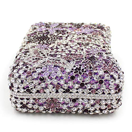 Ladies Wedding Clutch-Purse Chain Rhinestone Evening-Bag Luxury Handbag Purple