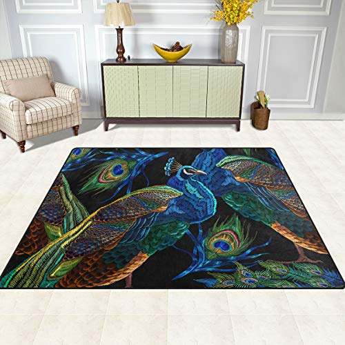 AGONA Blue Peacock Area Rug 5x7 Soft Large Area Rugs Indoor Modern Floor Carpet No-Shedding Non-Slip Rectangle Mat for Living Room Entryway Bedroom Kids Room