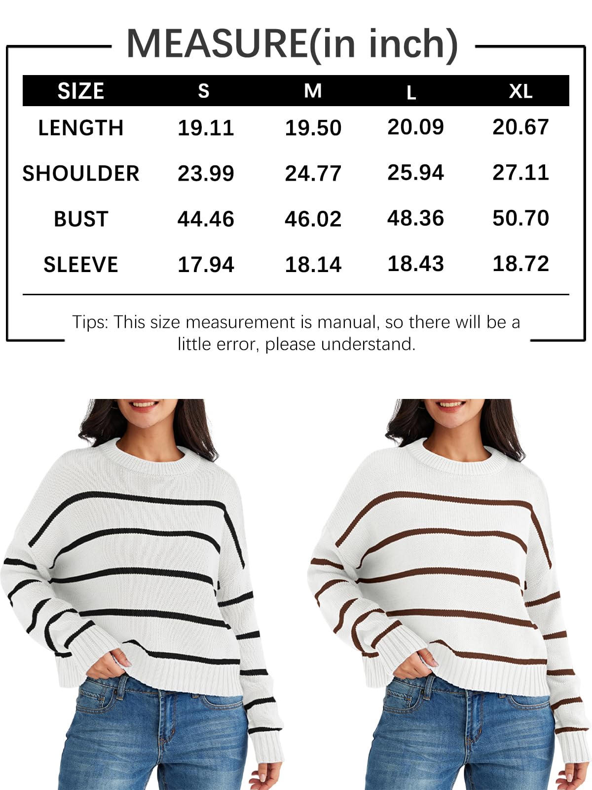 LILLUSORY Womens Cropped Striped Sweater 2025 Trendy Casual Pullover Ribbed Knit Cute Crewneck Lightweight Cotton Cozy Checkred Sweaters Black M