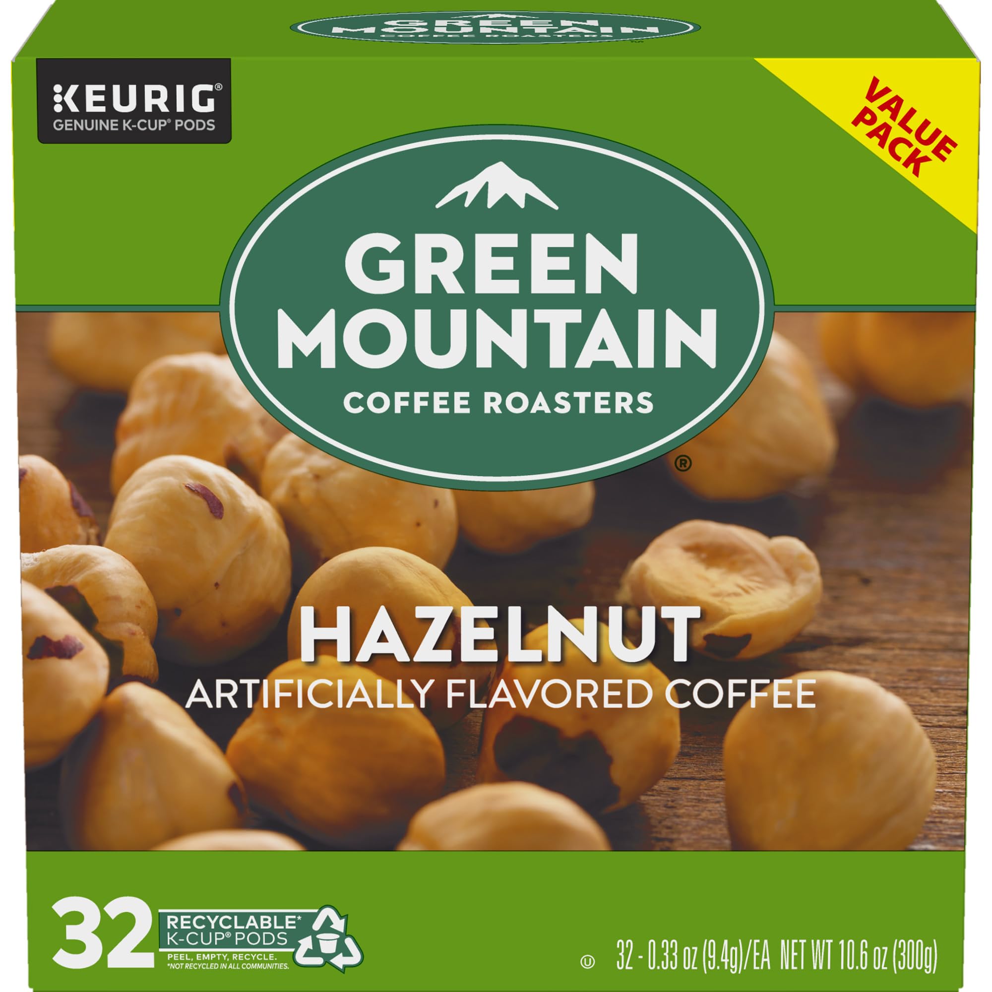 Green Mountain Coffee Hazelnut Keurig Single-Serve K-Cup Pods, Light Roast Coffee, 32 Count