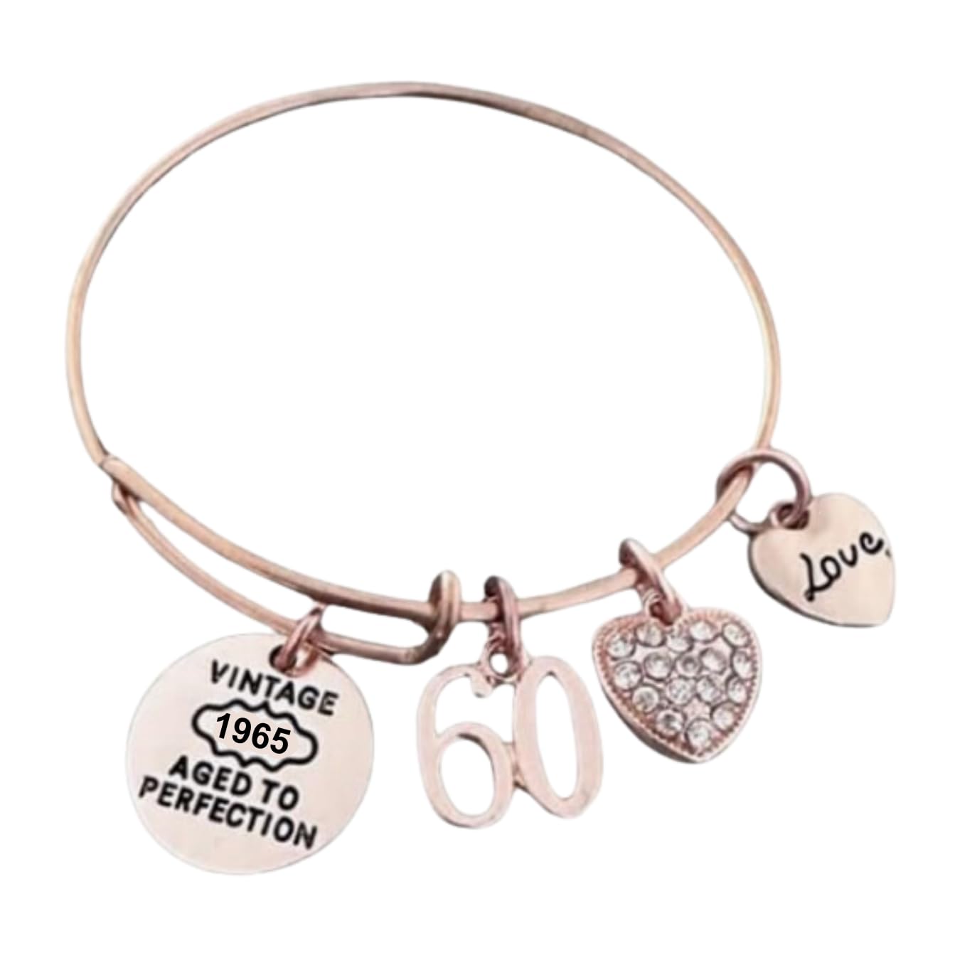 Infinity Collection 60th Birthday Gifts for Women, Rose Gold 60th Birthday 1965 Aged to Perfection Charm Bracelet, 60th Birthday Gift Ideas