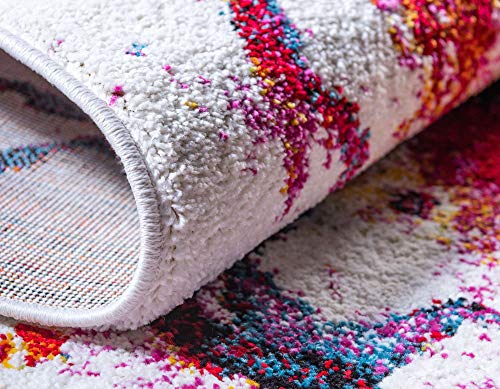 Unique Loom Lyon Collection Colorful Modern Abstract Watercolor Tree Area Rug, 3 ft 3 in x 5 ft 3 in, Ivory/Pink