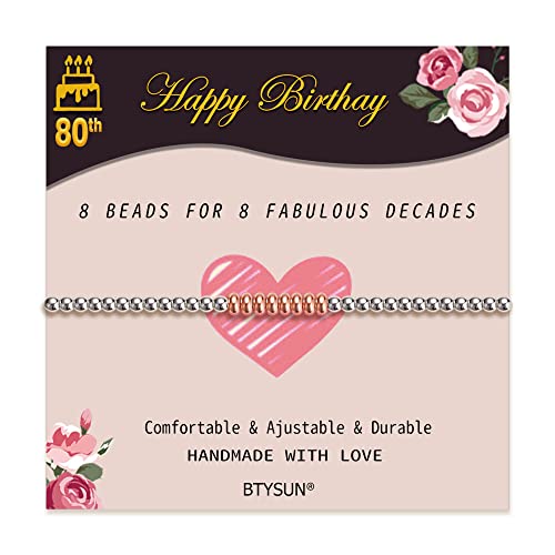 Btysun 80th Birthday Gifts for Grandma Her Stretch Bracelets for Women Rose Gold Bead Grandma Birthday Gifts Thanksgiving Christmas Jewelry