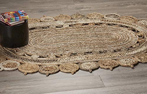 LR Home Natural Jute Area Rug 5'7" Oval Bleach Gray