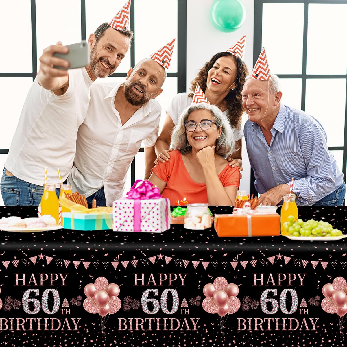 3Pcs Rose Gold 60th Birthday Tablecloths-Happy 60 Birthday Party Supplies for Women Rose Gold Disposable Rectangular Plastic Table Covers