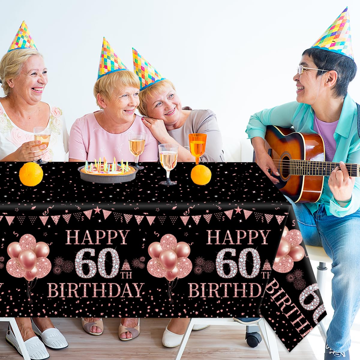 3Pcs Rose Gold 60th Birthday Tablecloths-Happy 60 Birthday Party Supplies for Women Rose Gold Disposable Rectangular Plastic Table Covers
