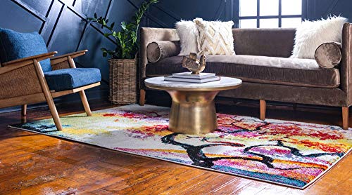 Unique Loom Lyon Collection Colorful Modern Abstract Watercolor Tree Area Rug, 3 ft 3 in x 5 ft 3 in, Ivory/Pink
