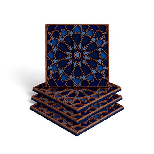 Coasters for Drinks - Set of 4 Coasters, Silicone, Protect Against Water Marks or Damage - Fit All Cups, 3.5" Inch Size Fits, Colored Coasters (Blue Shades)