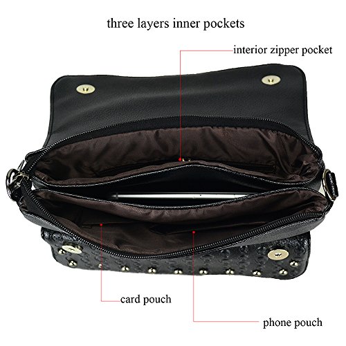 Sibalasi Women Gothic Purse Skull Crossbody bag Rivet Practical Black Shoulder Handbag Halloween purses (A)