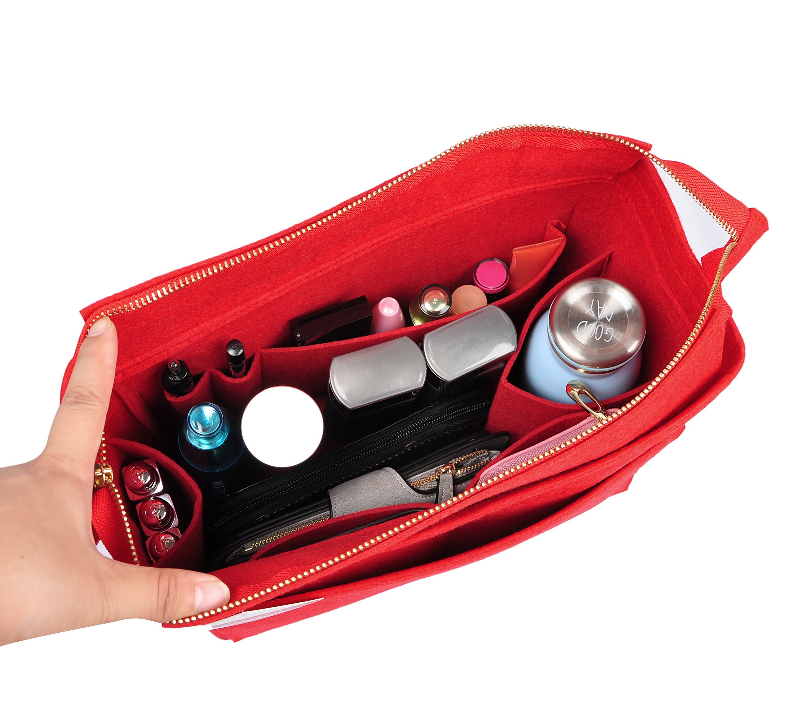 Vercord Felt Zipper Handbag Tote Purse Duffel Backpack Organizer Insert Red Medium