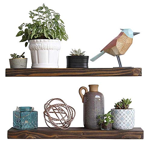 Floating Shelves Wood Floating Shelves Set - New England Handcrafted Rustic Pine Kitchen Office Bedroom Wall Mounted Smooth Finish Organizers 2 Pack (1.5'' x 7.5'' x 24'' & 36”) (Espresso, 36'')