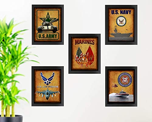 Military 5 Pack Patriotic Tribute to All 5 Branches - Wall Art - 8" X 10" - Unframed - Makes People Stop in Respect (Military 5 Pack 8" X 10")