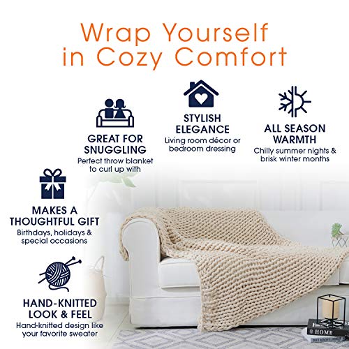Cheer Collection Chunky Cable Knit Throw Blanket for Couch, Sofa, Bedroom and Living Room - Extra Soft and Cozy Decorative Throws - 50" x 60", Taupe