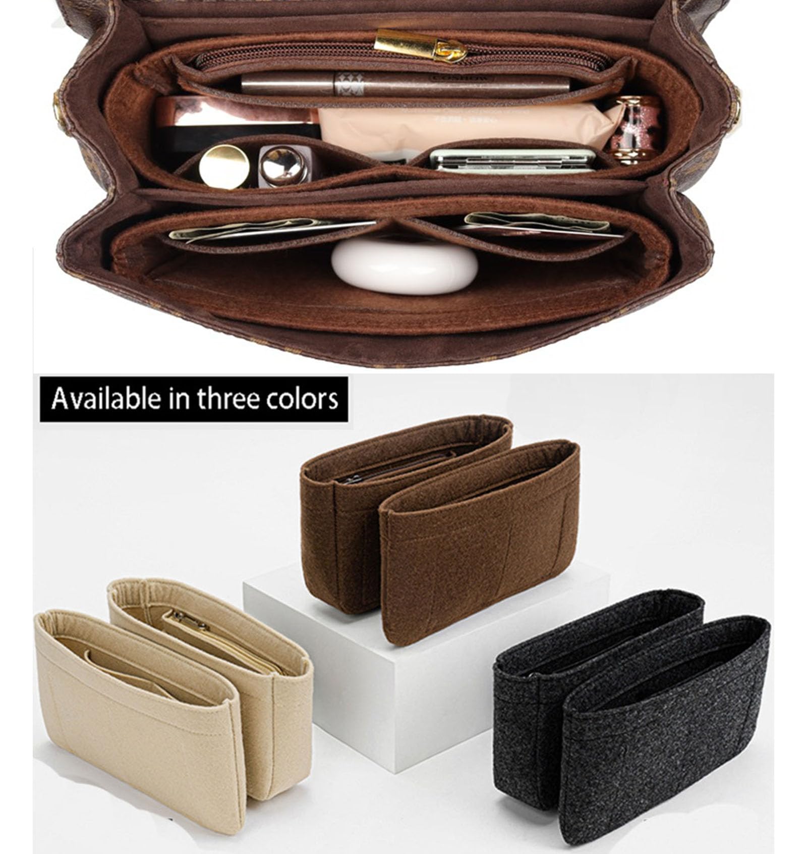 Lckaey Purse Organizer for mini pochette voyager insert kirigami pochette insert with chain 2084khaki
