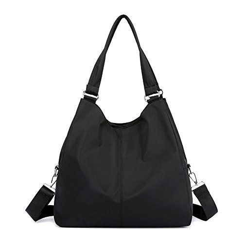 Mynos Hobo Bag Big Shoulder Bag For Women Tote Bag Purse Multi-function Nylon Handbag Travel Organzier (Black)
