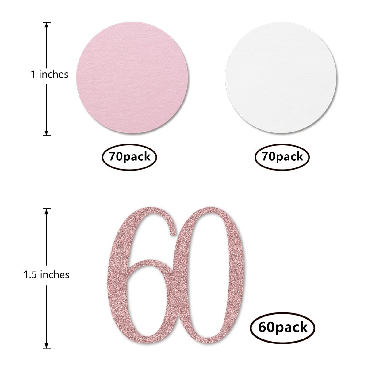 Rose Gold 60 Confetti, 60th Glitter Birthday Number Confetti, 200pcs Anniversary Party Table Decoration Supplies