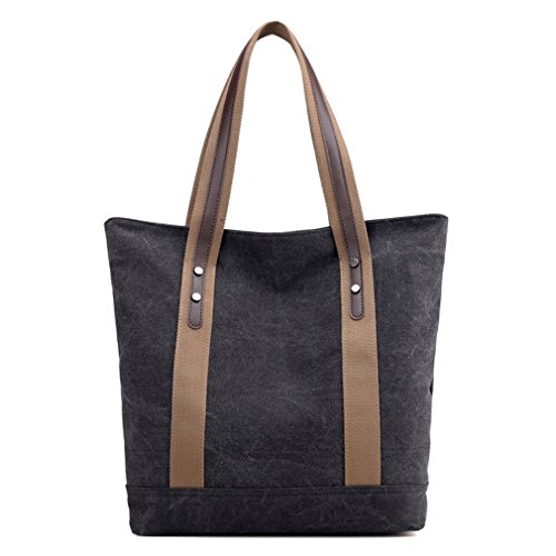 Canvas Tote Bag for Women Casual Top Handle Work Totes Purse Shopping Handbags Shoulder Bag (Black)