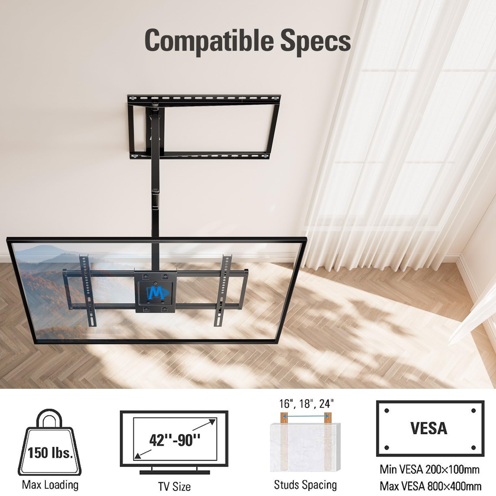 Mounting Dream Long Arm TV Wall Mount for Most 42-90 Inch TV, 40 Inch Extension TV Mount Swivel and Tilt, Full Motion Mount Fits Max VESA 800x400mm, 150 lbs. Loading, 16”,18”, 24” Studs