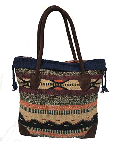 Monterrey Ladies Tote Purse Handwoven Southwestern Aztec Print Suede Handles E