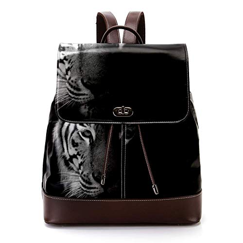 Black White Beautiful Tiger PU Leather Backpack Fashion Shoulder Bag Rucksack Travel Bag for Women Girls