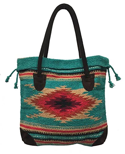 Monterrey Ladies Tote Purse Handwoven Southwestern Aztec Print Suede Handles E