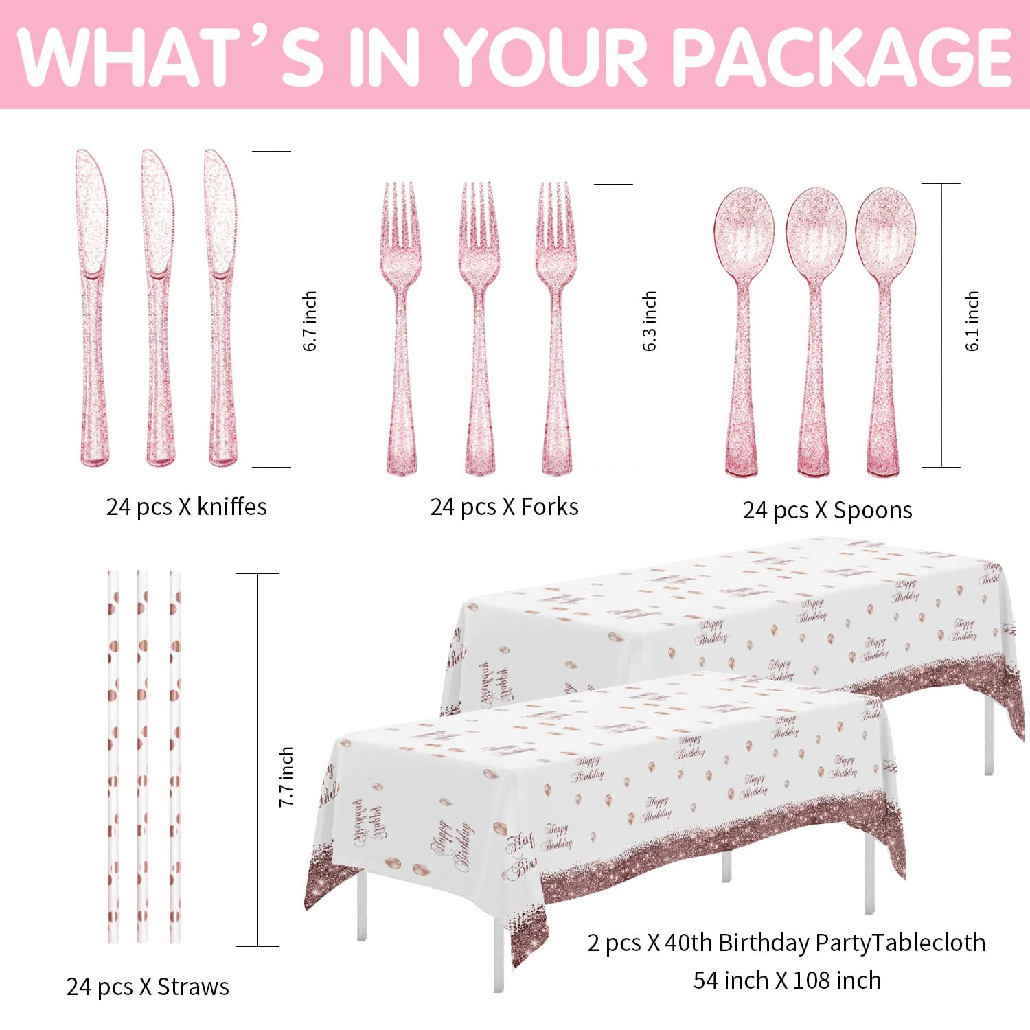 Xigejob 60th Birthday Decorations Women Tableware, Rose Gold 60 And Fabulous Decorations Dinnerware, Plate, Cup, Napkin, Tablecloth, Cutlery, Happy Sixty 60-Year-Old Birthday Party Supplies, Serve 24