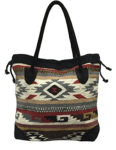 Monterrey Ladies Tote Purse Handwoven Southwestern Aztec Print Suede Handles E