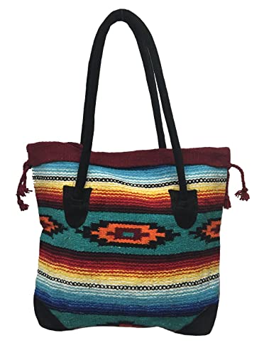 Monterrey Ladies Tote Purse Handwoven Southwestern Aztec Print Suede Handles E
